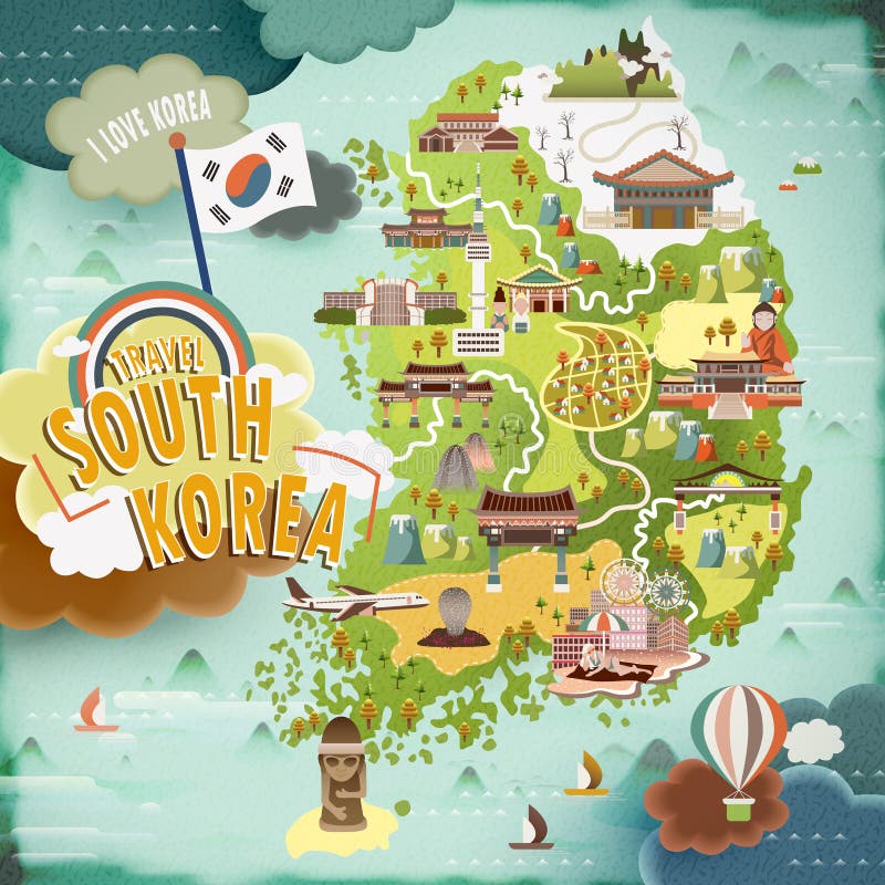 South Korea travel map stock illustration. Illustration of architecture ...