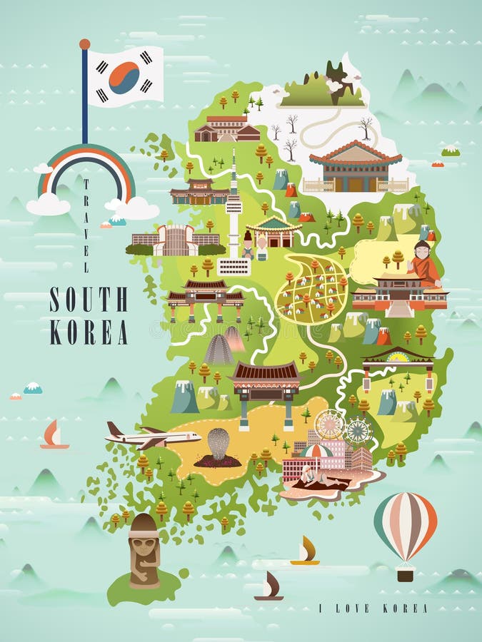 South Korea travel map stock vector. Illustration of architecture ...