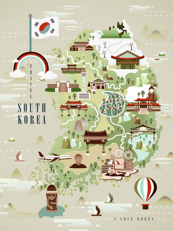 South Korea travel map stock illustration. Illustration of recommended ...
