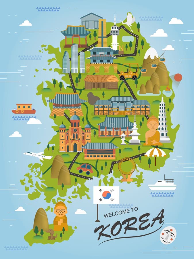 South Korea travel map stock illustration. Illustration of green - 63059375