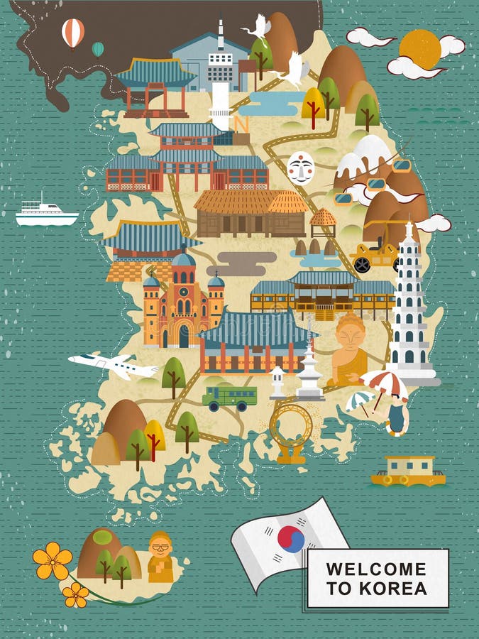 South Korea travel map stock illustration. Illustration of building ...