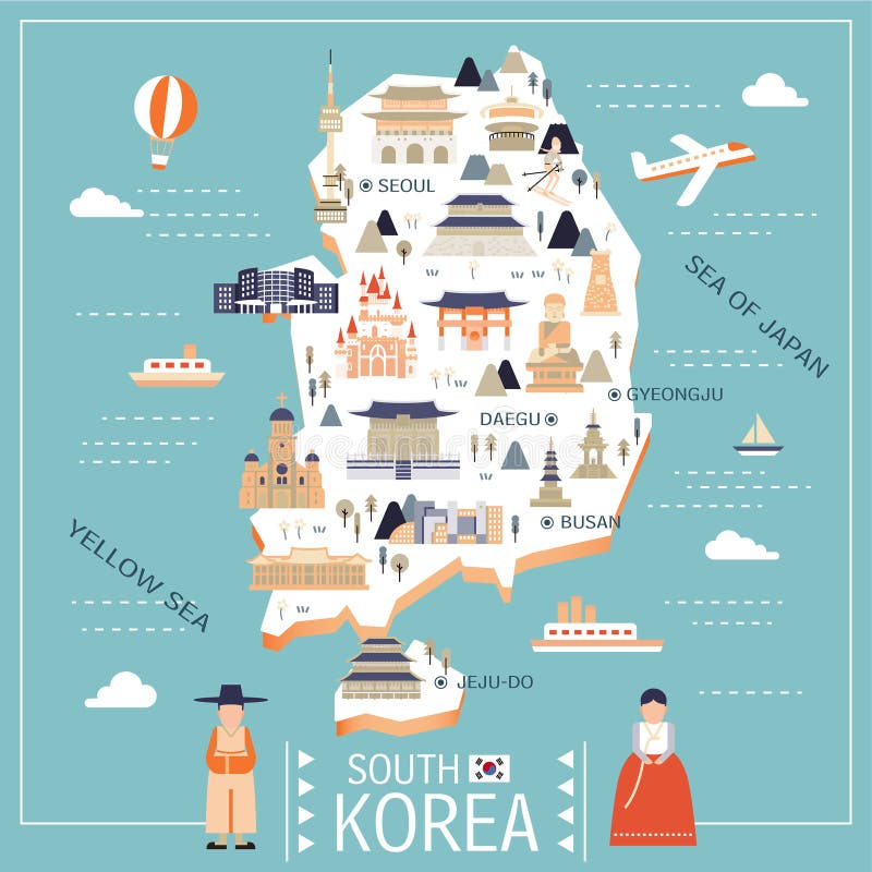 South Korea travel map stock illustration. Illustration of concept ...