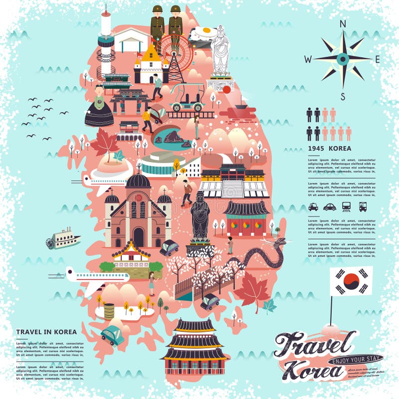 South Korea travel map stock illustration. Illustration of ...