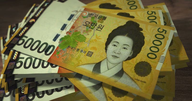 South Korea Won 50000 Money Banknotes Falling on the Table Stock ...