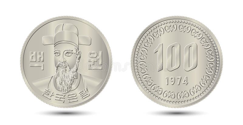 South Korea, 100 Won, 1974. Reverse and Obverse Stock Vector ...