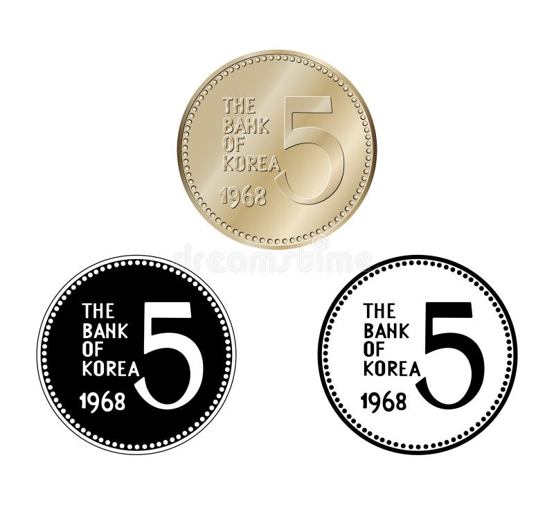 South Korea, 5 Won, 1968. Reverse. Set Stock Vector - Illustration of ...