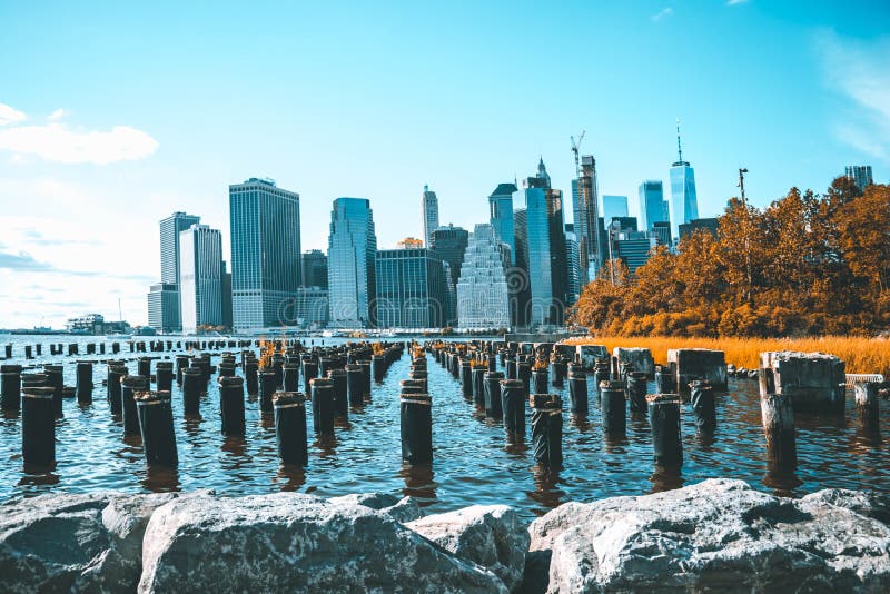 South Manhattan from Brooklyn Port Stock Photo - Image of urban, office ...
