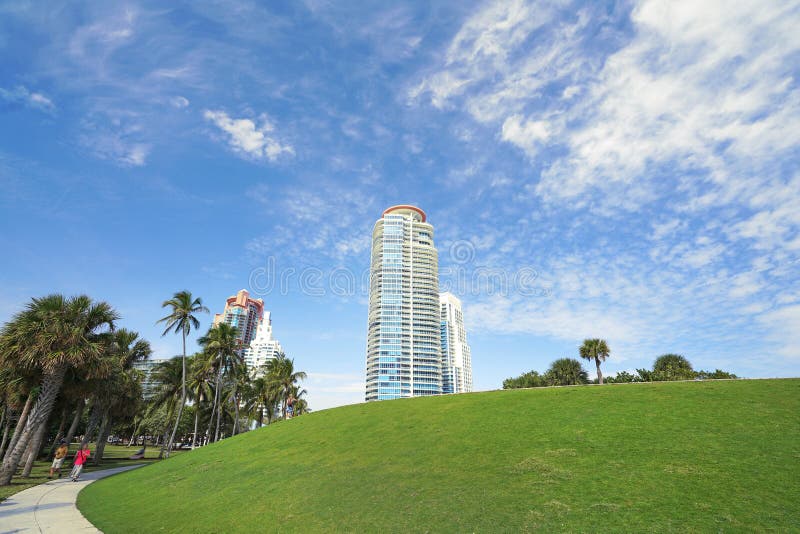 South Pointe Park in Miami South Beach with Blue Sky and View of ...