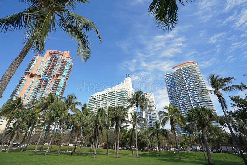 South Pointe Park in Miami South Beach with Blue Sky and View of ...