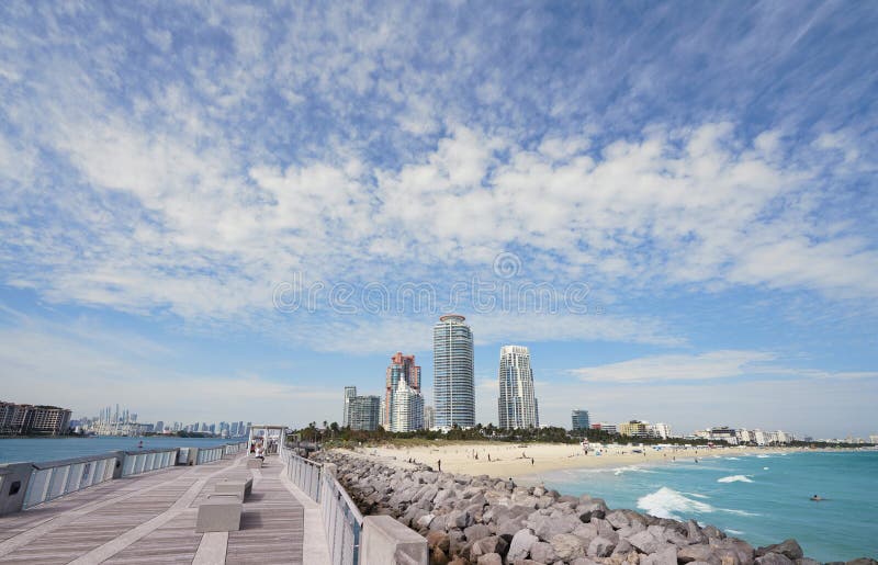 South Pointe Park Pier in Miami South Beach with Blue Sky and View of ...