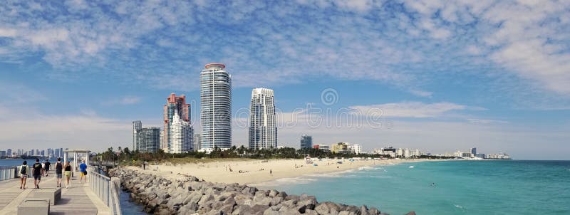 South Pointe Park Pier in Miami South Beach with Blue Sky and View of ...