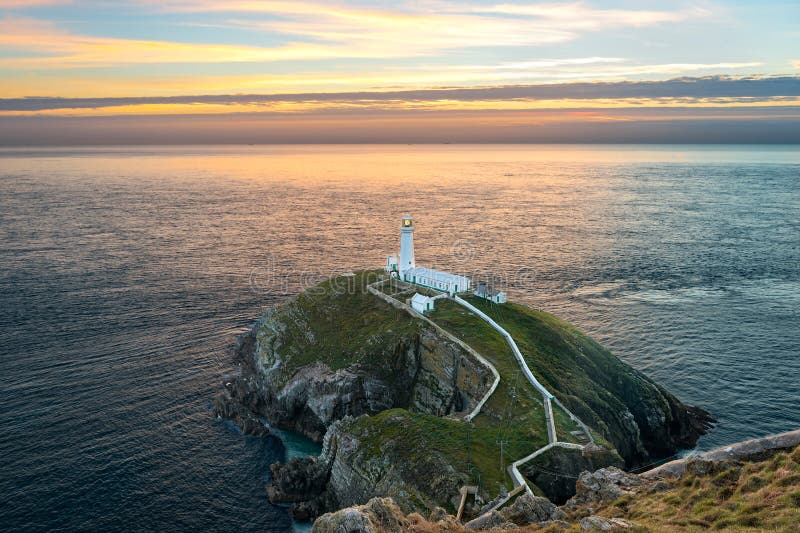 South Stack Lighthouse on Holy Island in Wales at Sunset Stock Photo ...