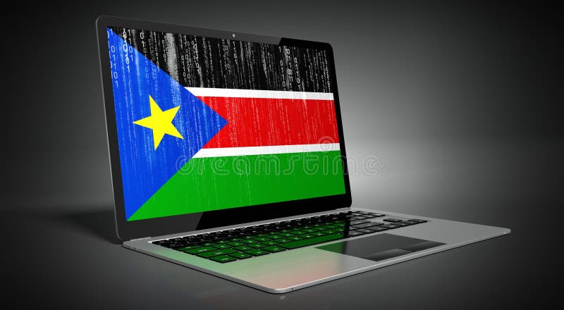 South Sudan - Country Flag and Binary Code on Laptop Screen Stock ...