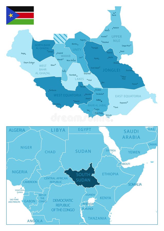 South Sudan - Highly Detailed Blue Map. Stock Vector - Illustration of ... South Sudan - Highly Detailed Blue Map. Stock Vector - Illustration of ...