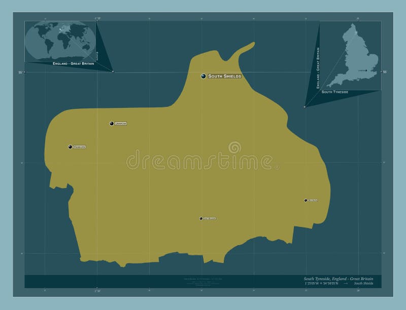 South Tyneside, England - Great Britain. Solid. Labelled Points Stock ...