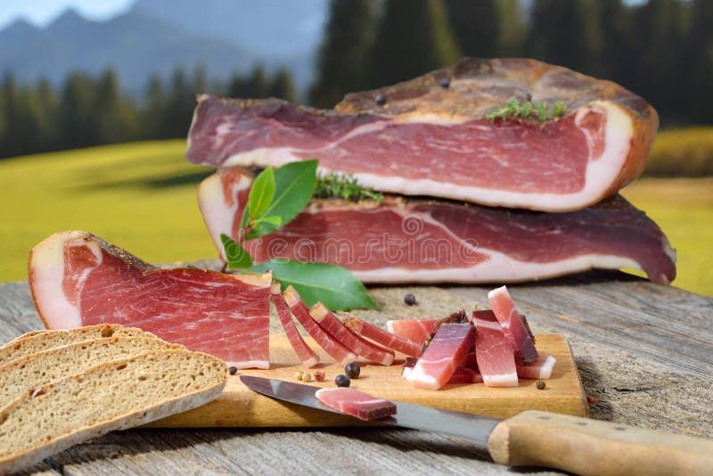 South Tyrolean Snack with Bacon in Alpine Region Stock Image - Image of ...