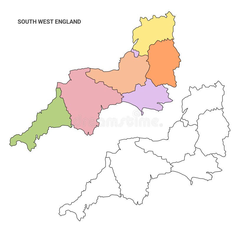 South West England Administrative Map Set - Blank Outline Map Stock ...