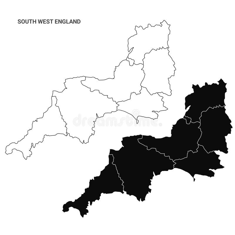 South West England Administrative Map Set - Blank Outline Map Stock ...