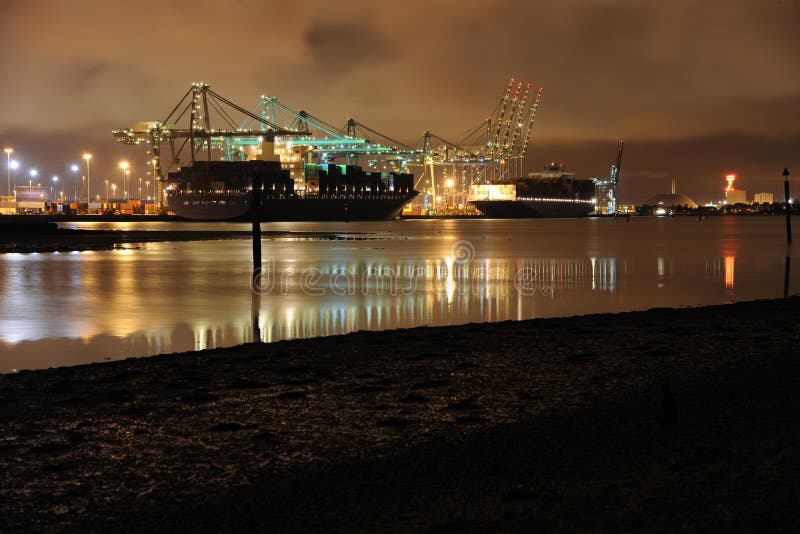 Southampton Commercial Container Port by Night. Stock Photo - Image of ...