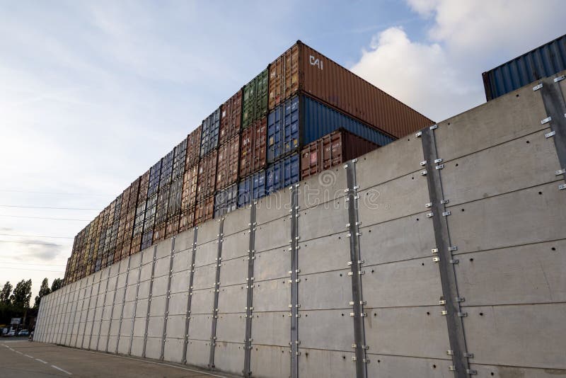 Metal Container Being Stacked by a Crane and Gantry. Editorial Stock ...
