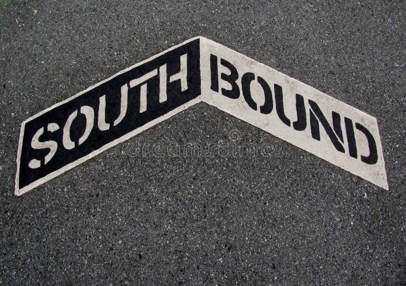 Southbound Sign Painted on a Grey Asphalt Road Stock Image - Image of ...