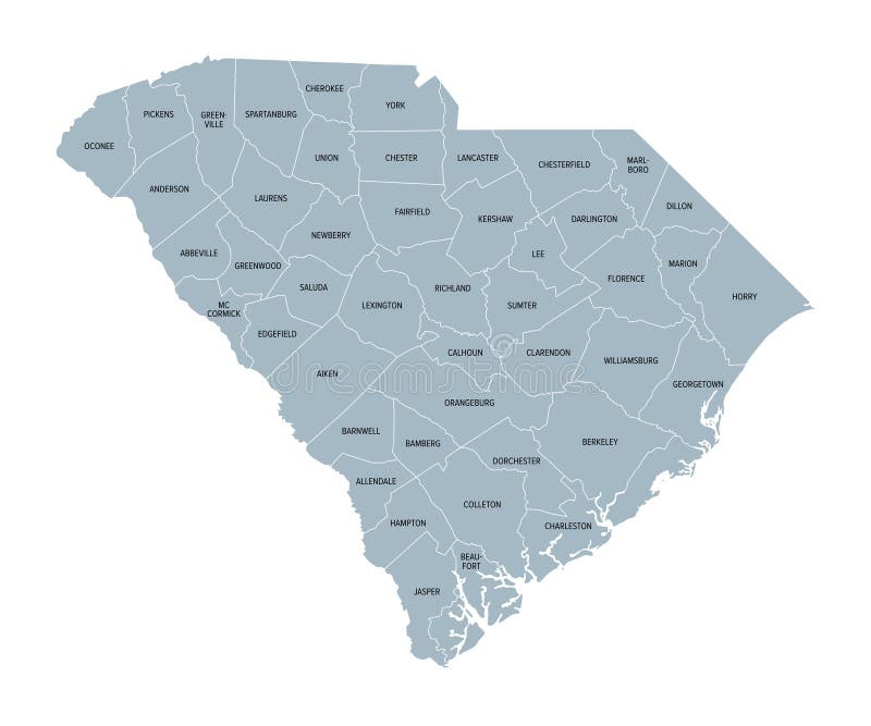 South Carolina, U. S. State Subdivided into 46 Counties, Gray Political ...