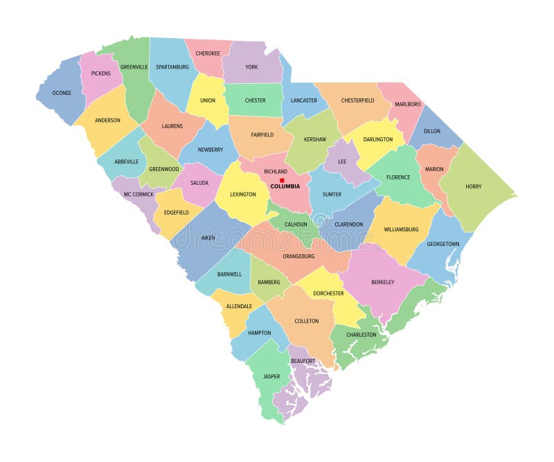 South Carolina, U.S. State, Subdivided into 46 Counties, Colored Map ...