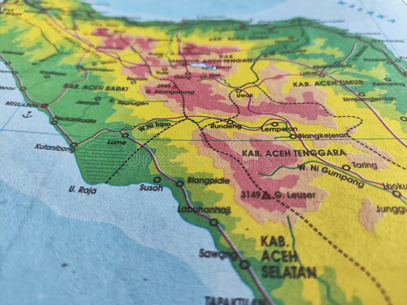 Southeast Aceh Map and Major Cities Around it on Physical Map Stock ...