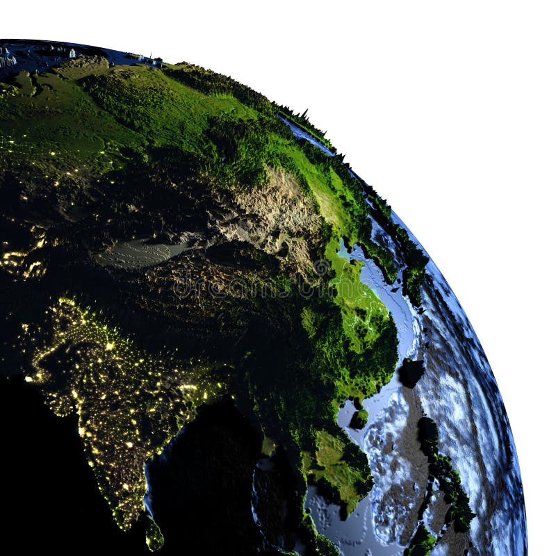 Southeast Asia on Earth with Exaggerated Mountains Stock Illustration ...