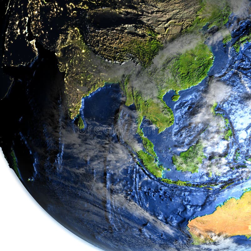 Southeast Asia on Earth - Visible Ocean Floor Stock Illustration ...