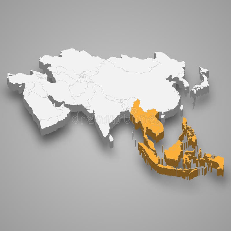 Southeast Asia Location within Asia 3d Map Stock Vector - Illustration ...