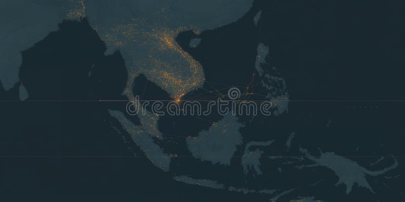 Southeast Asia Night Lights Map Global Network Connections Data Dark ...