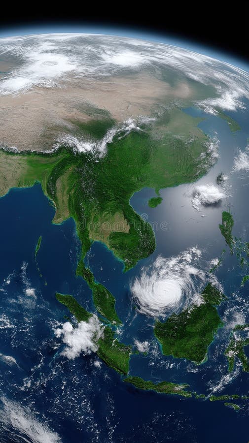 Southeast Asia from Space with Approaching Storm System, Illustrating ...