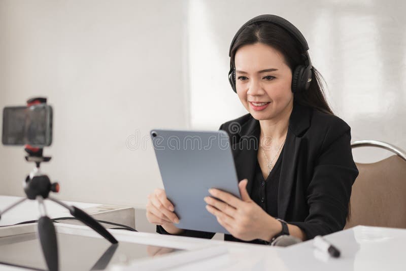 Southeast Asian Female Tutor Recording an Online Lesson Stock Image ...