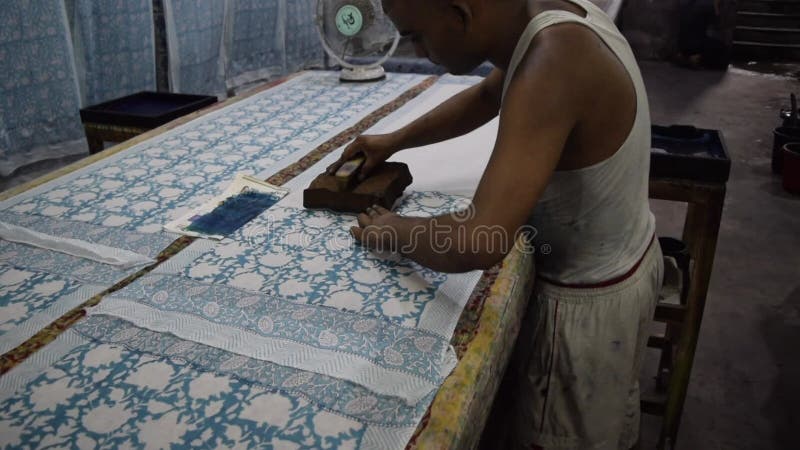 Southeast Asian Man Printing Textile Manually in Jaipur, India Stock ...