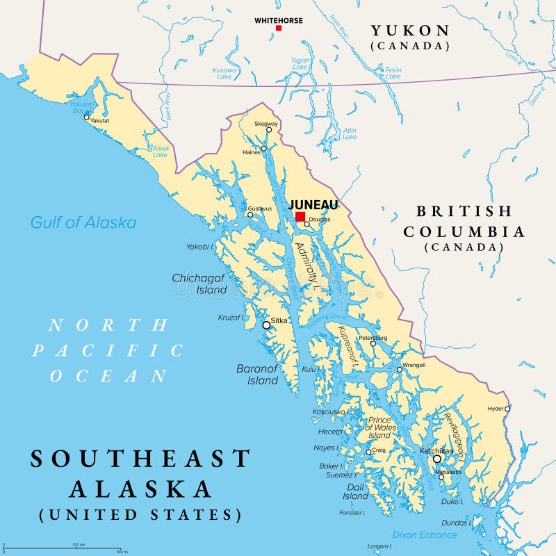 Southeast Alaska, Also Called Alaskan Panhandle, Political Map Stock ...