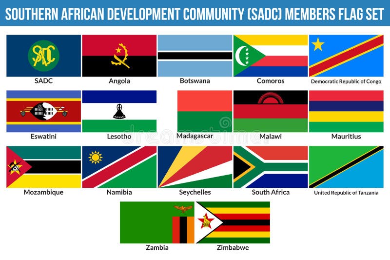 Southern African Development Community, SADC Members Flag Set Vector ...