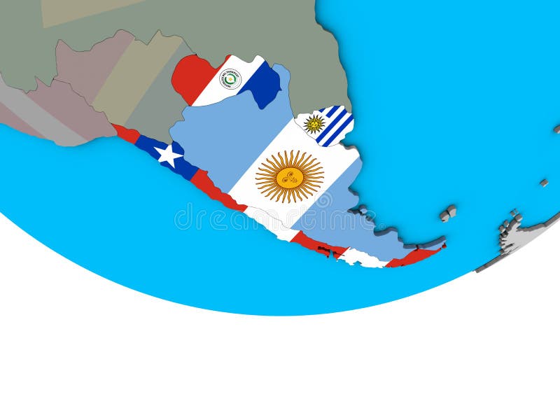 Southern Cone with Flags on Globe Stock Illustration - Illustration of ...