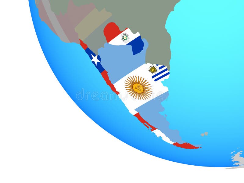 Southern Cone with Flags on Globe Stock Illustration - Illustration of ...