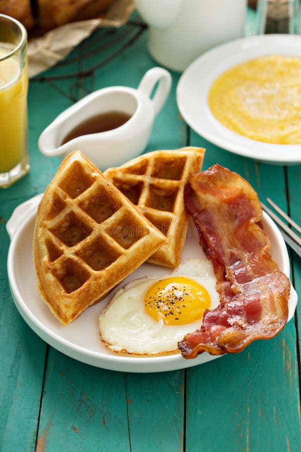 Southern Cuisine Breakfast with Waffles Stock Image - Image of home ...