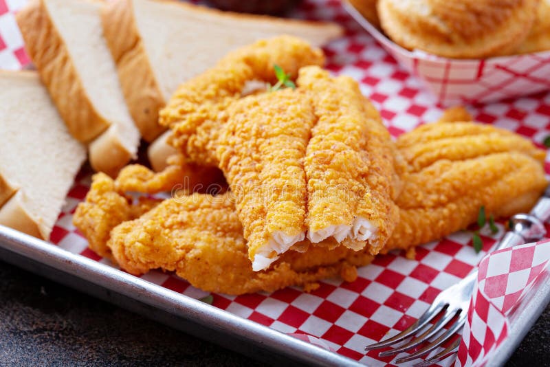 Southern Fried Fish with Toast Stock Photo - Image of crusty, healthy ...