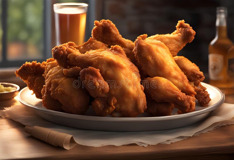 Southern Style Fried Chicken on the Wooden Table Close-up Stock ...