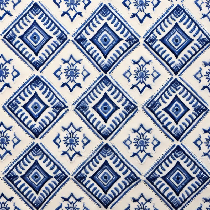 Luxurious Mediterranean-inspired Blue and White Geometric Fabric Stock Photo - Image of luxury ...
