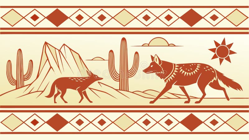 Southwest Desert Pattern - Geometric Wildlife Border, Vector Design ...