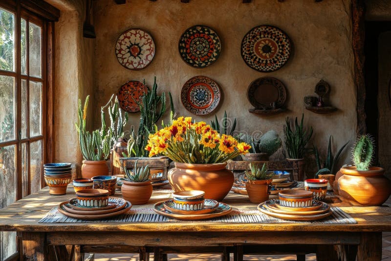 Southwest-inspired Dining Space, Sunlit Dining Table Adorned with ...