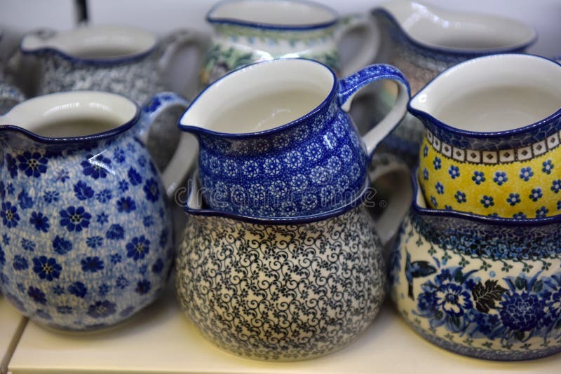 Souvenir Ceramic Jugs Painted in Blue Color Stock Image - Image of ...