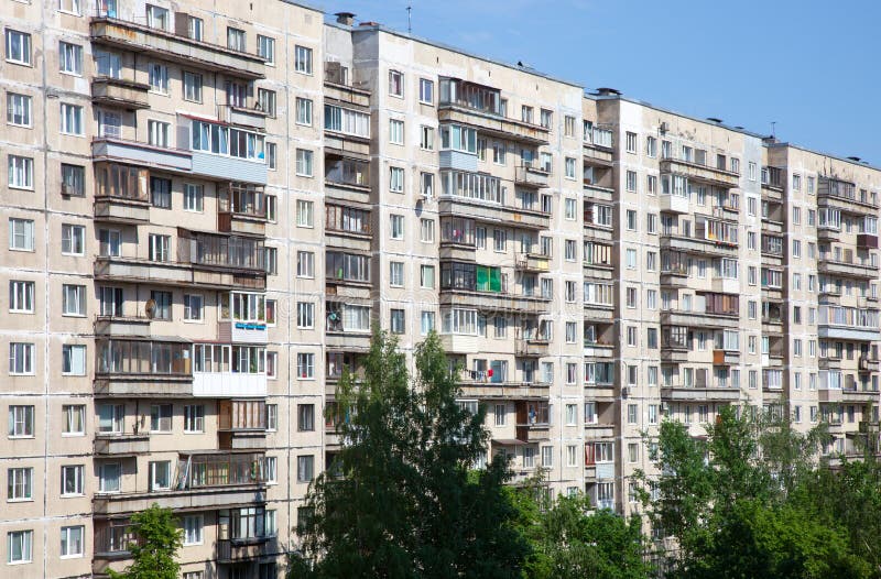 Soviet apartment building stock image. Image of flat - 221330897