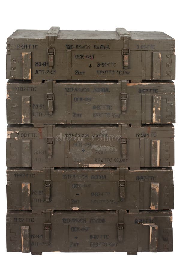 Soviet Army Ammunition Stack of Green Crates. Text in Russian - Type of ...