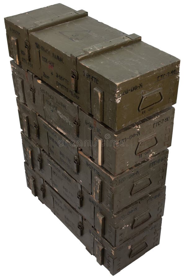 Soviet Army Ammunition Stack of Green Crates. Text in Russian - Type of ...