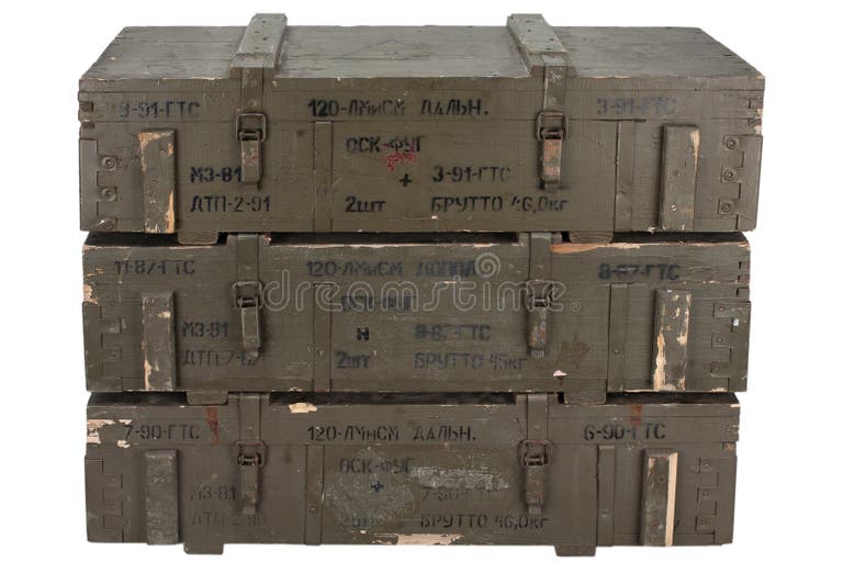 Soviet Army Ammunition Stack of Green Crates. Text in Russian - Type of ...